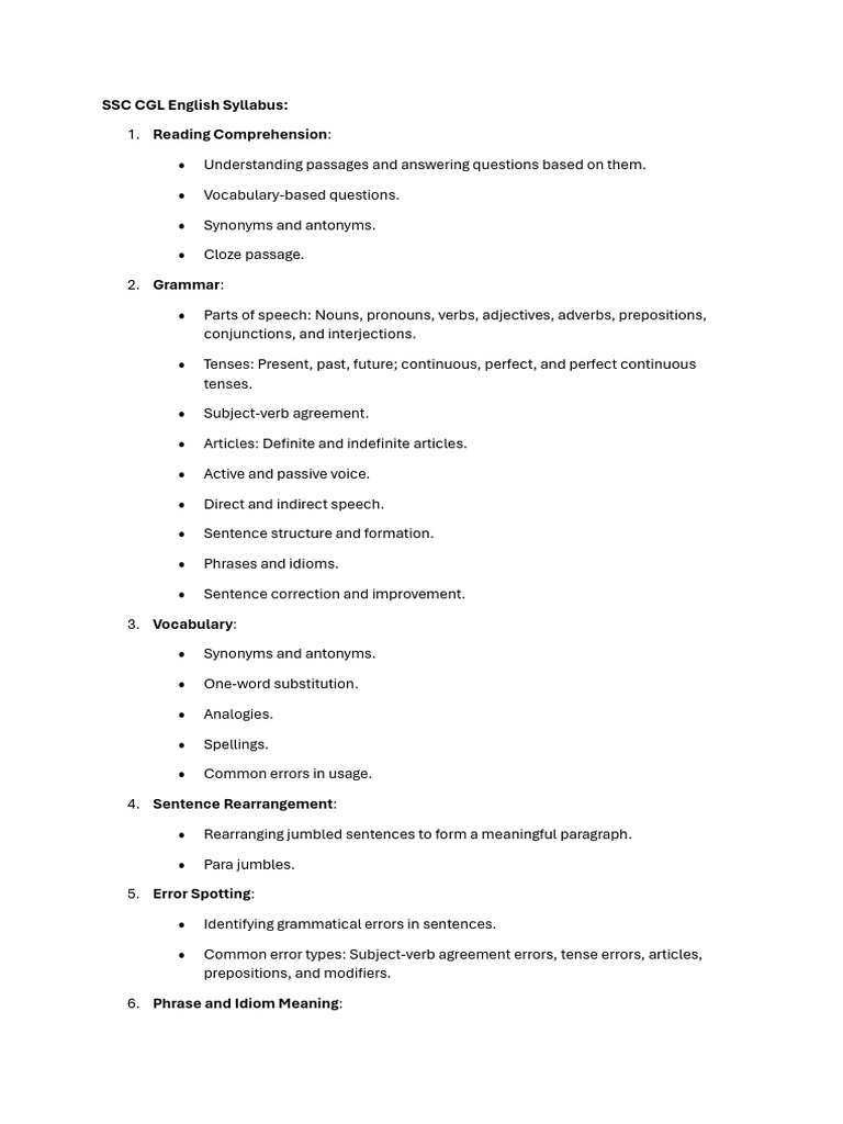 SSC CGL English Syllabus Overview | PDF | Verb | English Language