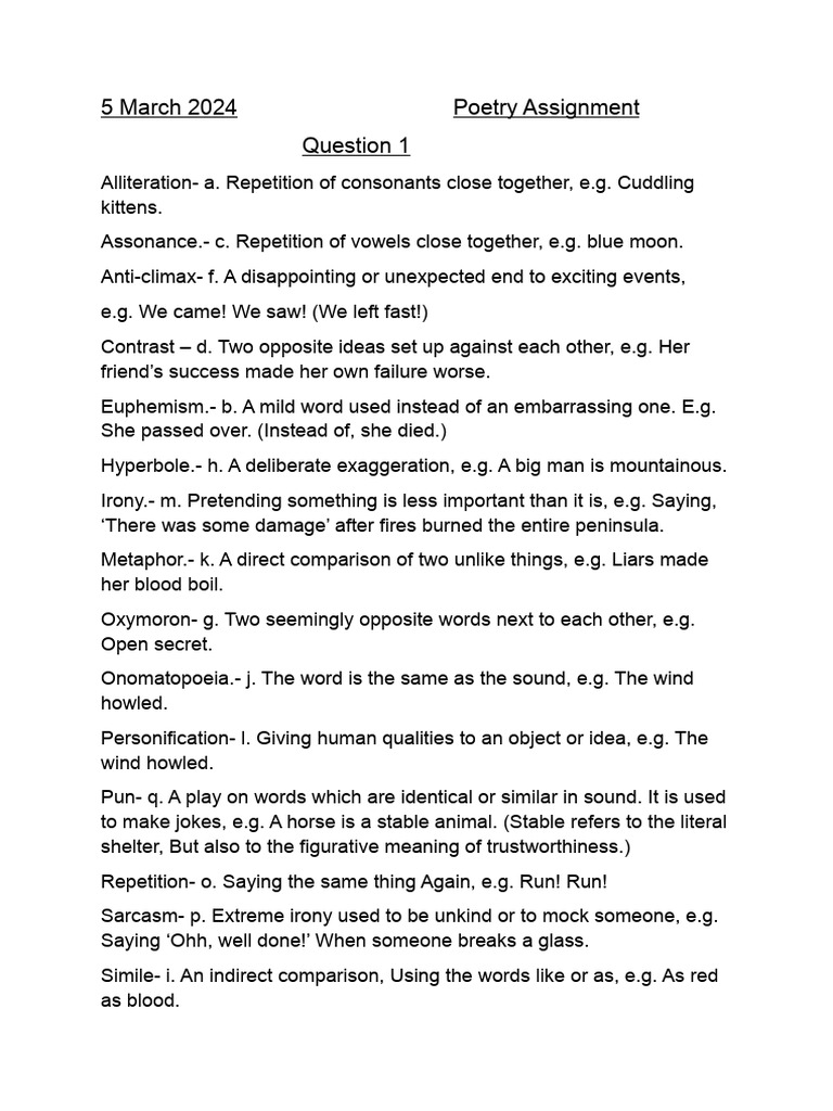 5 March 2024 Poetry Assignment | PDF