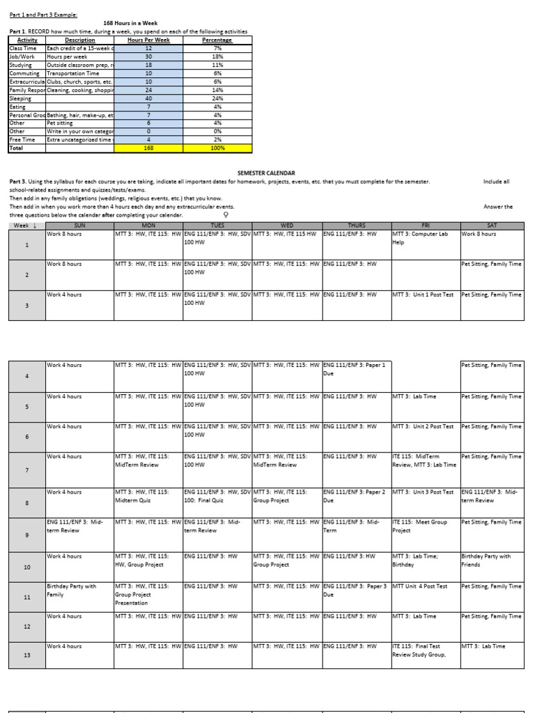 Time Management Worksheet Example | PDF