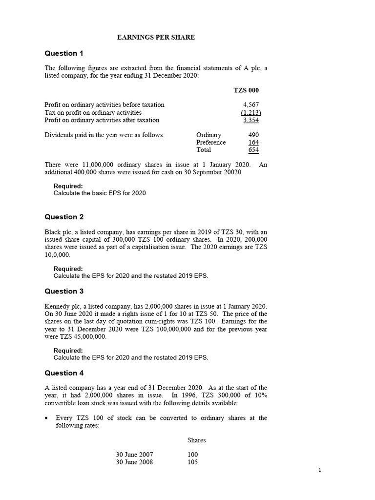 EPS Questions | PDF | Earnings Per Share | Dividend
