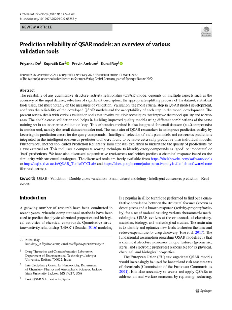 QSAR Model Validation Tools | PDF | Quantitative Structure–Activity Relationship | Cross ...