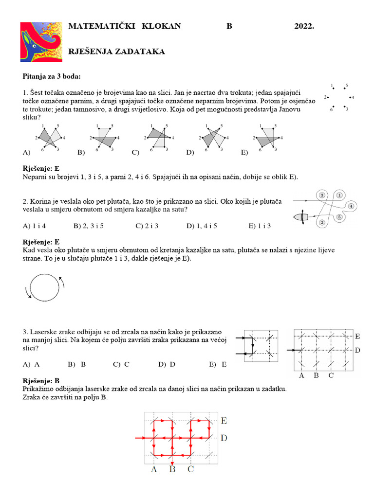 MATEMATICKI KLOKAN B 2024 - Rjesenja | PDF