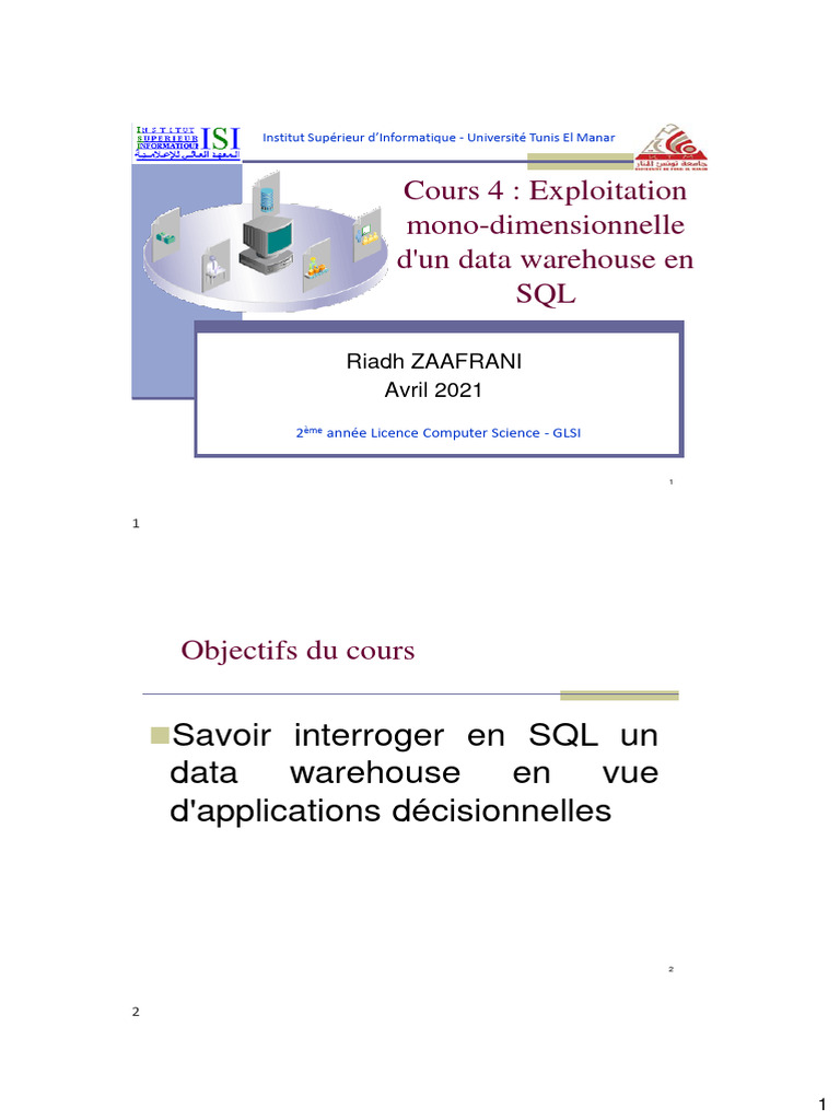 Entrepôts de Données 2CS-Cours04 | PDF | Entrepôt de données | SQL