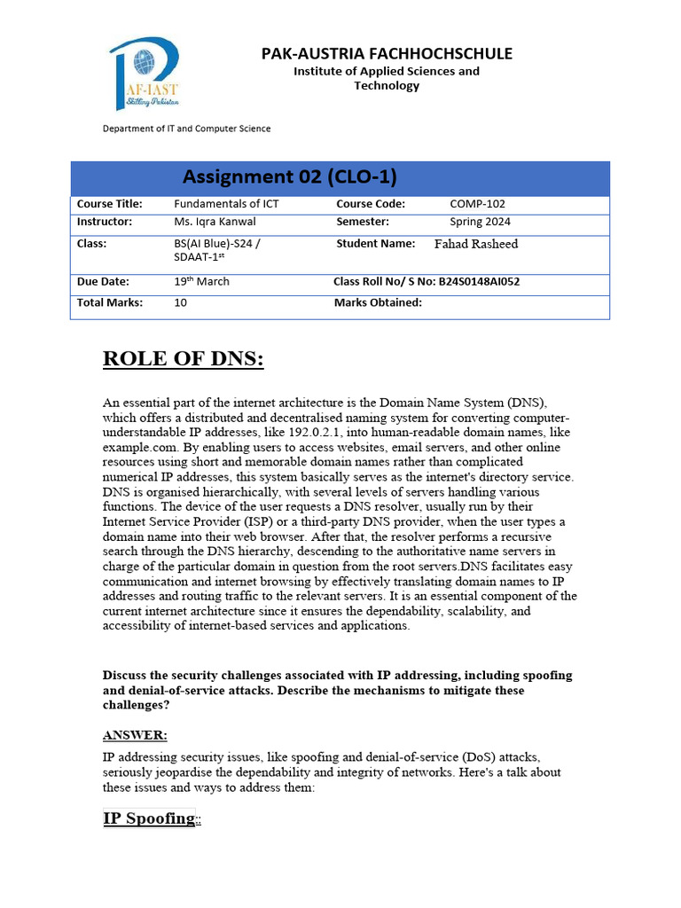 Fahad Rasheed | PDF | Domain Name System | Denial Of Service Attack Fahad Rasheed | PDF | Domain Name System | Denial Of Service Attack