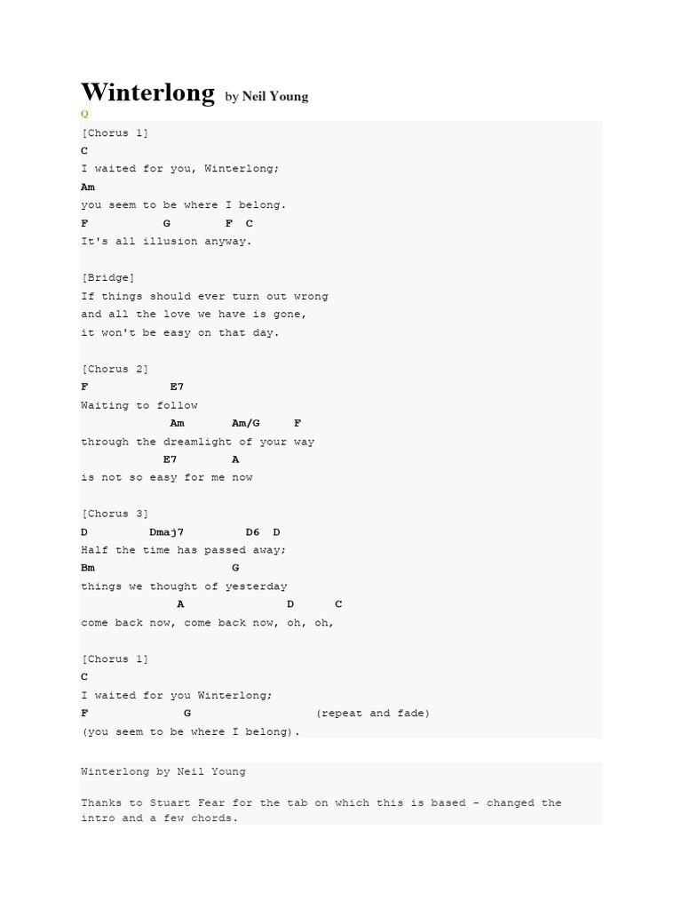 Young Neil, Winterlong | PDF | Song Structure | Songs