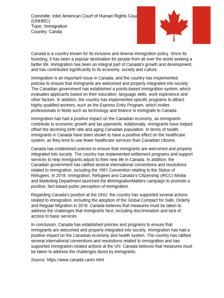 Position Paper | PDF | Immigration | Canada