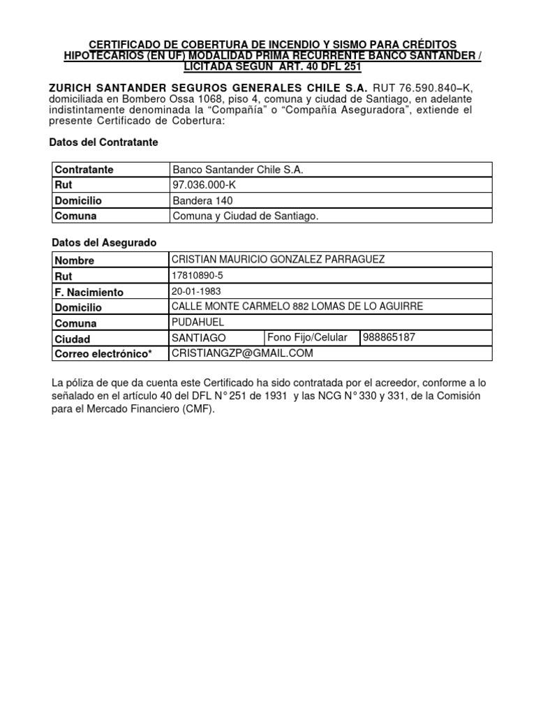 Po Liza Zurich | PDF | Póliza de seguros | Seguro