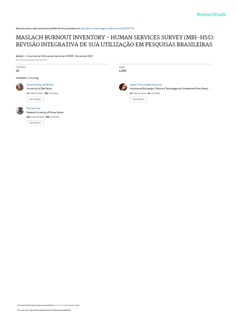 Maslach Burnout Inventory - Human Services Survey (Mbi-Hss) : Revisão ...