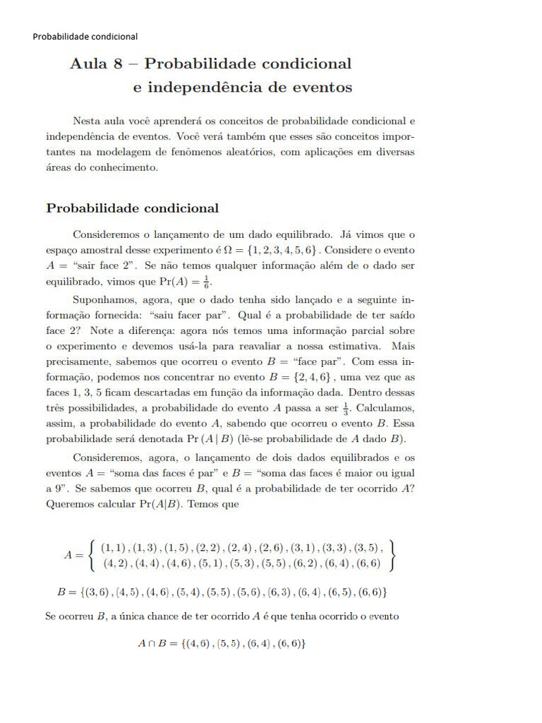 Lista 6 - Probabilidade Condicional | PDF