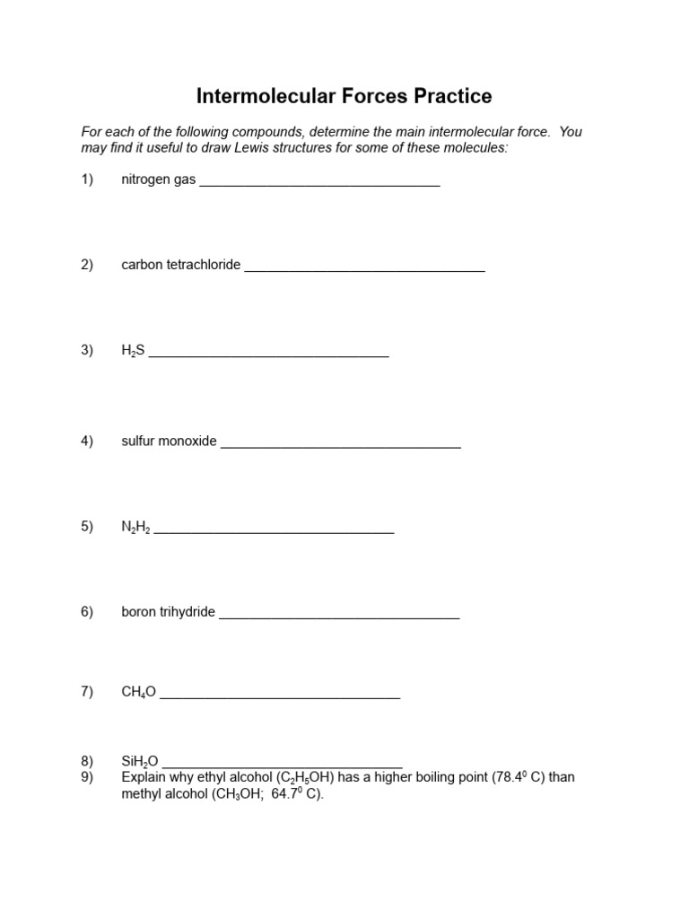 Intermolecular Forces Practice | PDF