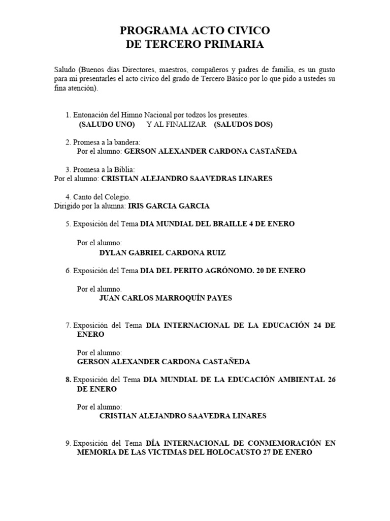 Acto Cívico de Tercero Primaria | PDF