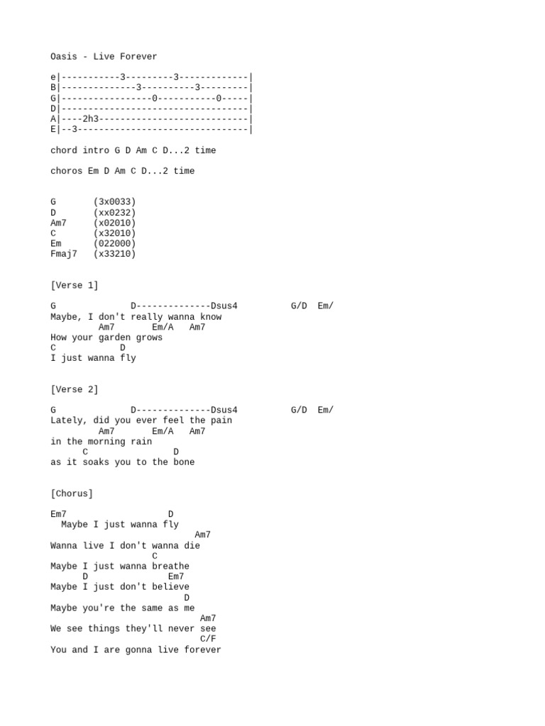 Oasis - Live Forever | PDF | British Rock Songs | Singles