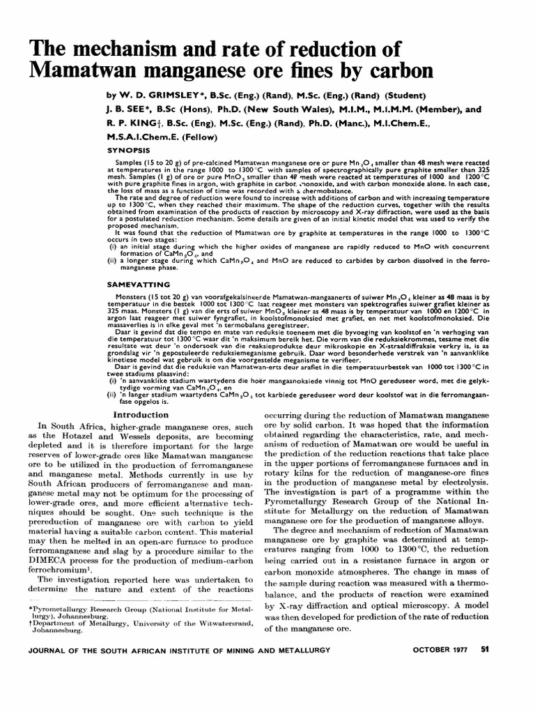 Reduction of Managese 2 | PDF | Manganese | Oxide