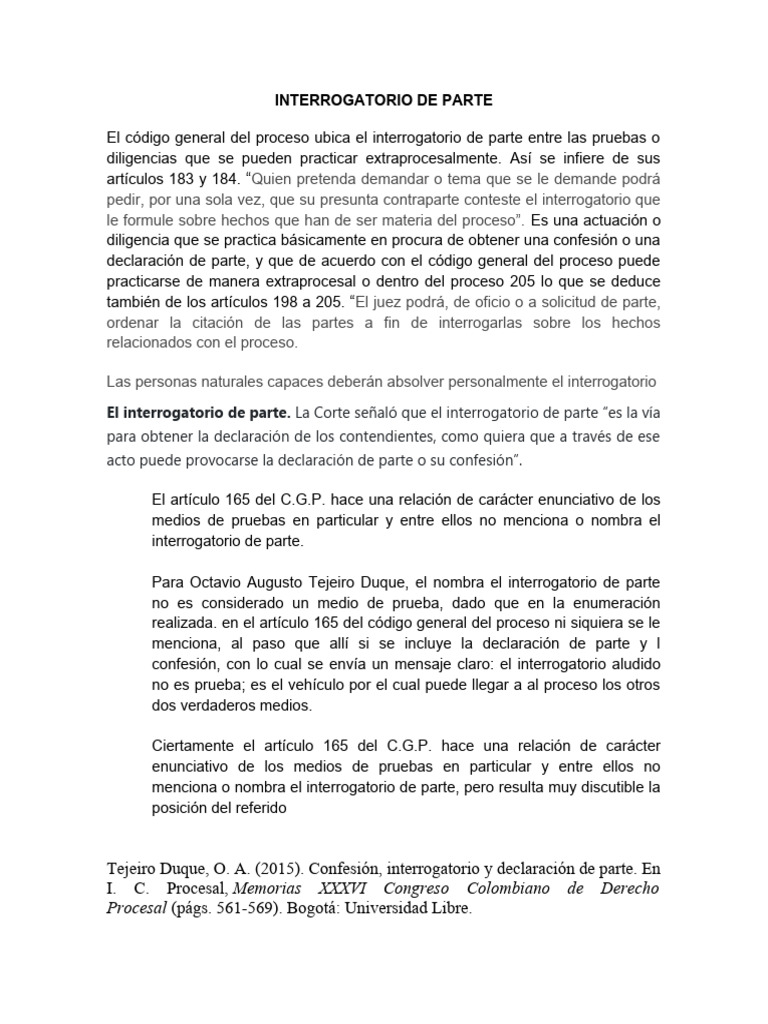 Interrogatorio de Parte | PDF | Confesión (ley) | Ley procesal