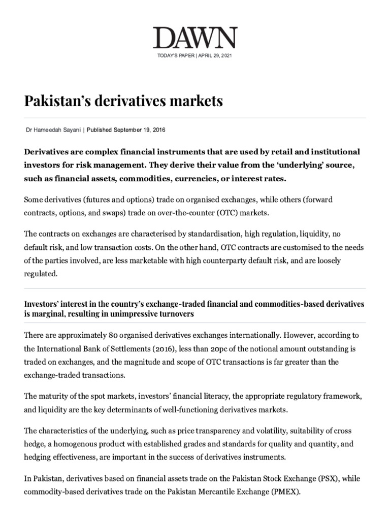 1619658061602_Pakistan’s derivatives markets - Newspaper - DAWN | PDF 1619658061602_Pakistan’s derivatives markets - Newspaper - DAWN | PDF