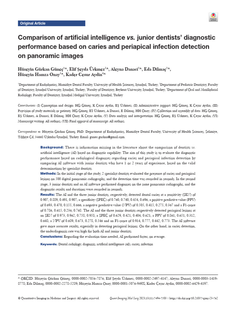 Comparison of Artificial Intelligence vs. Junior Dentists' Diagnostic Performance Based On ...