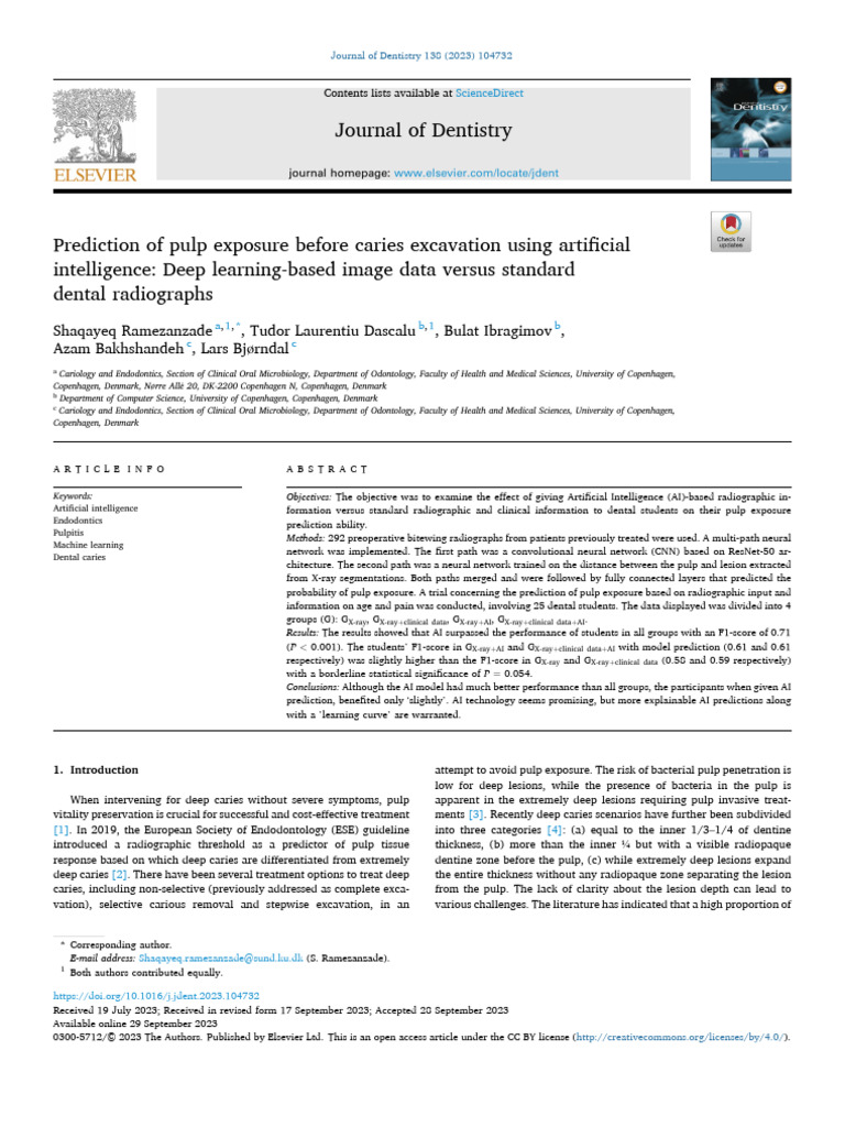 Prediction of Pulp Exposure Before Caries Excavation Using Artificial Intelligence Deep Learning ...