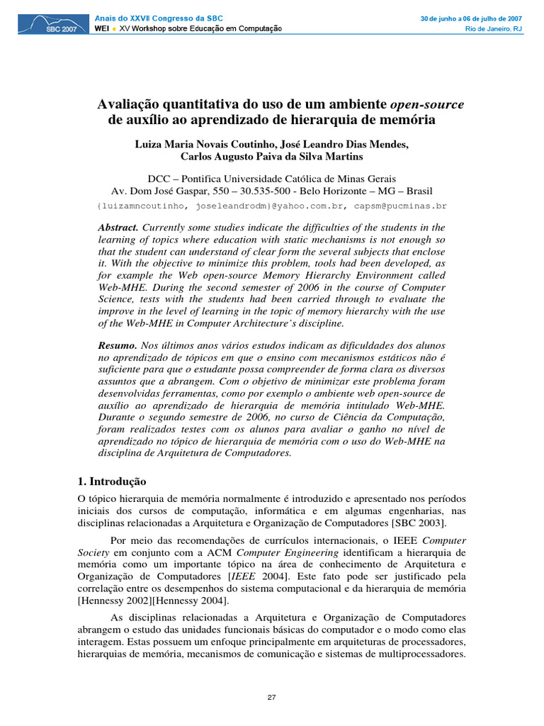 Avaliação do Web-MHE no Aprendizado de Memória | PDF | Aprendizado ...