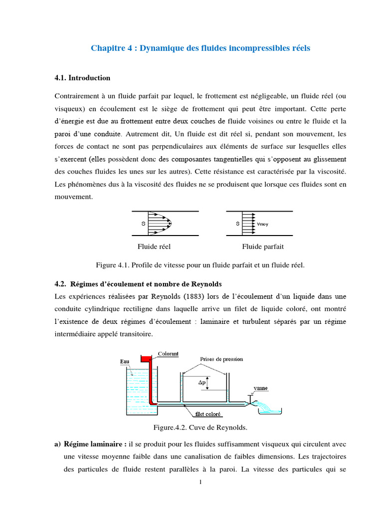 Chapitre 4. Dynamique Des Fluides Incompressibles Reels | PDF | Nombre de Reynolds | Écoulement ...