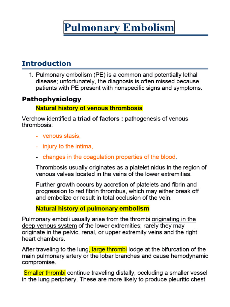 Pulmonary Embolism | PDF | Thrombosis | Embolism
