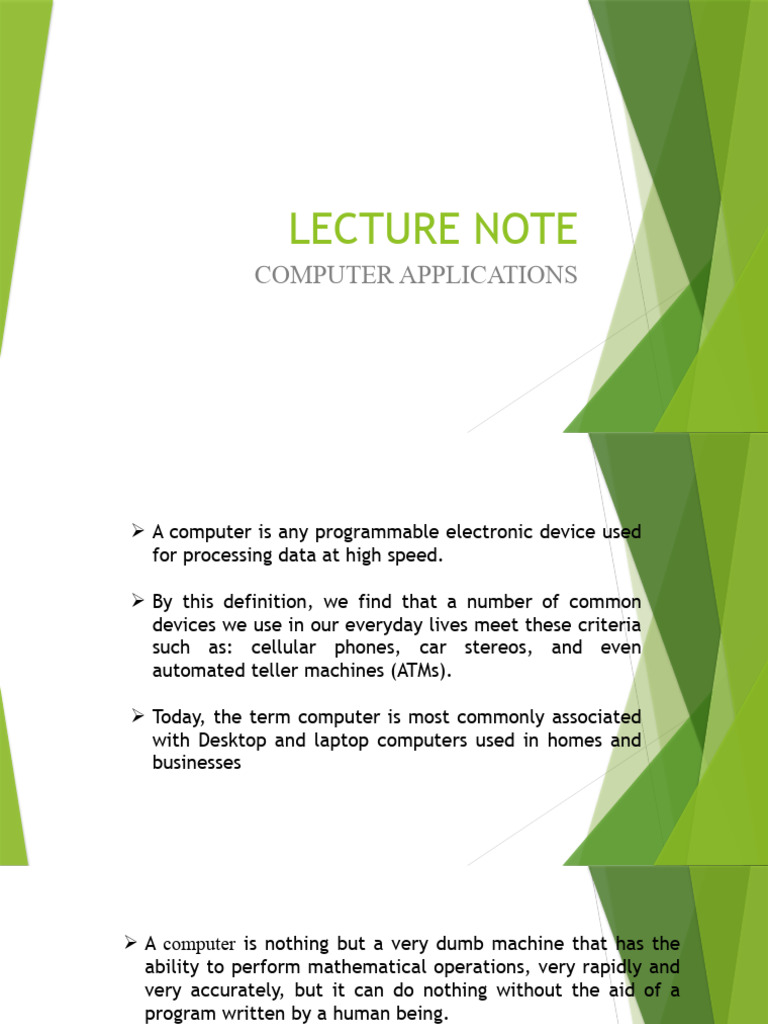 Lecture 1 Computer Application Pdf Computer Hardware Random Access Memory