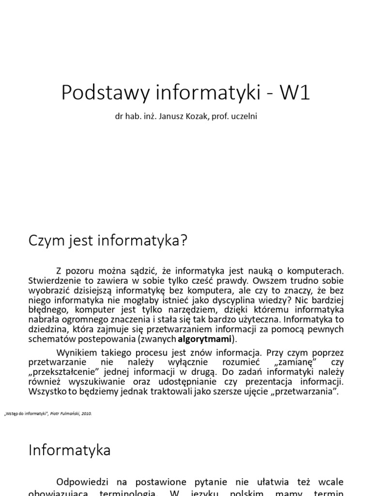 Podstawy informatyki - W1 | PDF