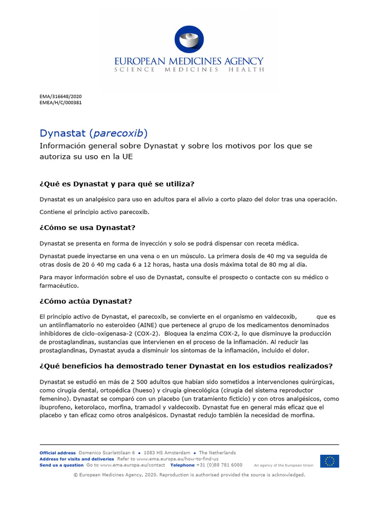 Dynastat Epar Medicine Overview - Es | PDF | Analgésico | Droga anti-inflamatoria libre de ...