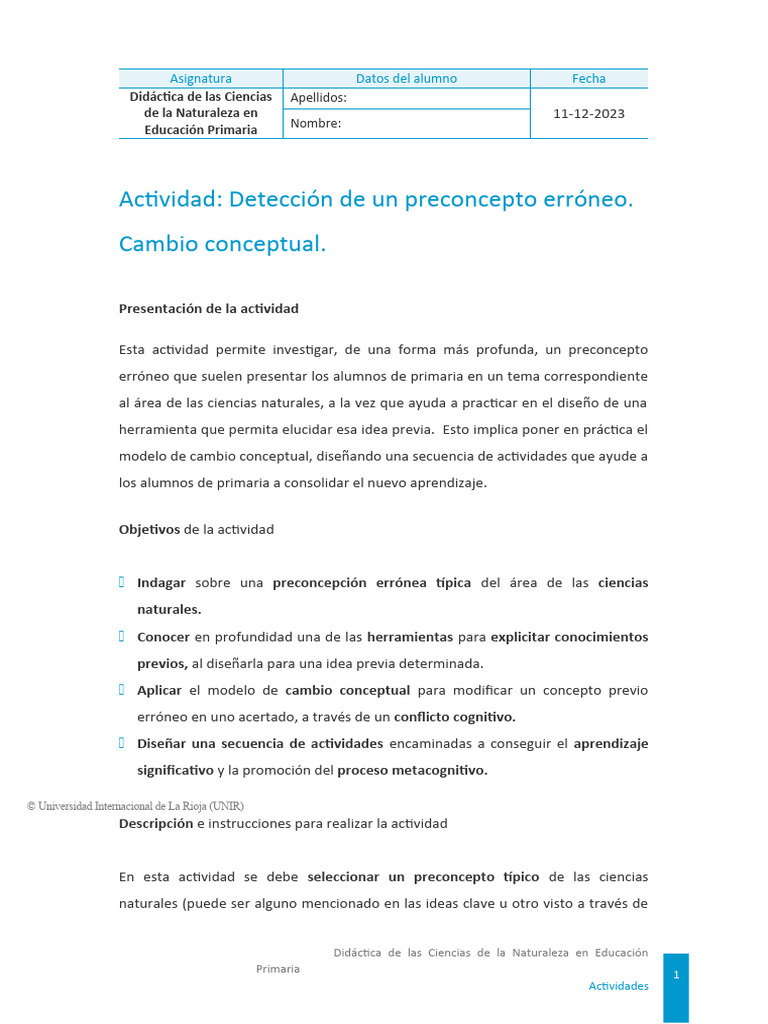 Detección de un preconcepto erróneo. Cambio conceptual | PDF | Plan de ...