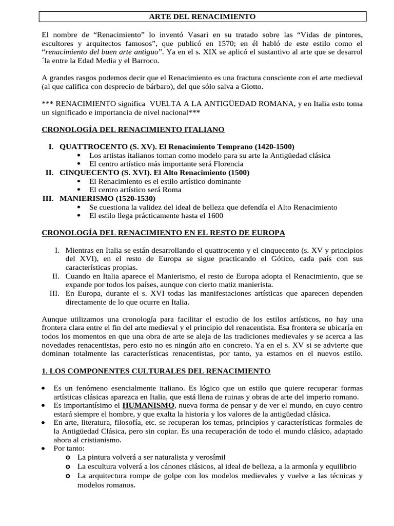 Arte Del Renacimiento | PDF | Renacimiento | Miguel Ángel