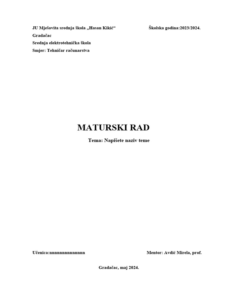 Pravila Pisanja Maturskog Rada | PDF