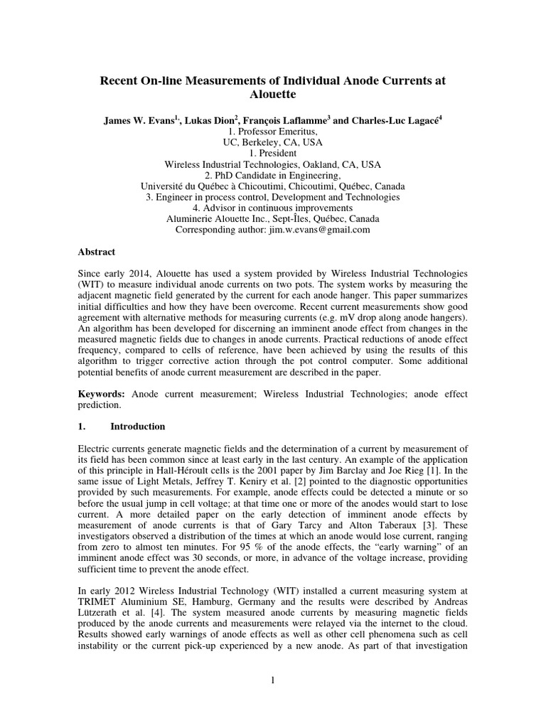 2016ICSOBA - Recent On-Line Measurements of Individual Anode Currents ...