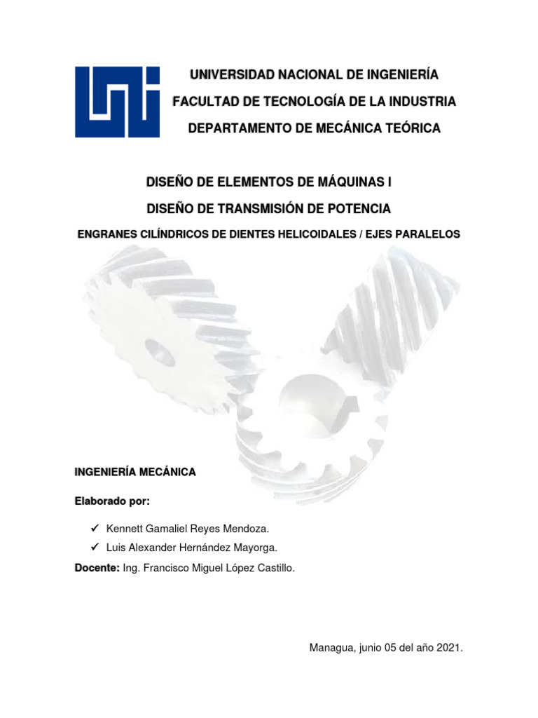Diseño de Engranajes Helicoidales | PDF | Engranaje | Ingeniería mecánica