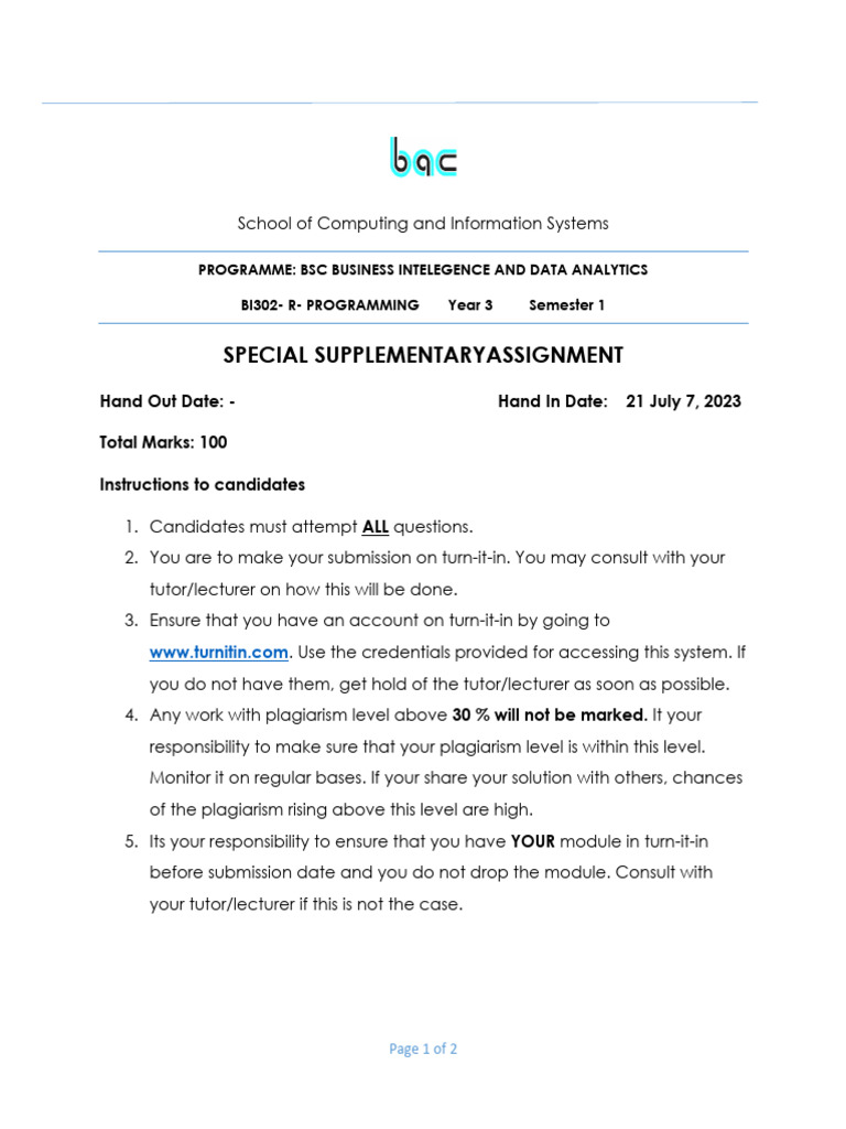 R-Programming 2023 Special Supplementary Assignment | PDF | Regression Analysis | Linear Regression