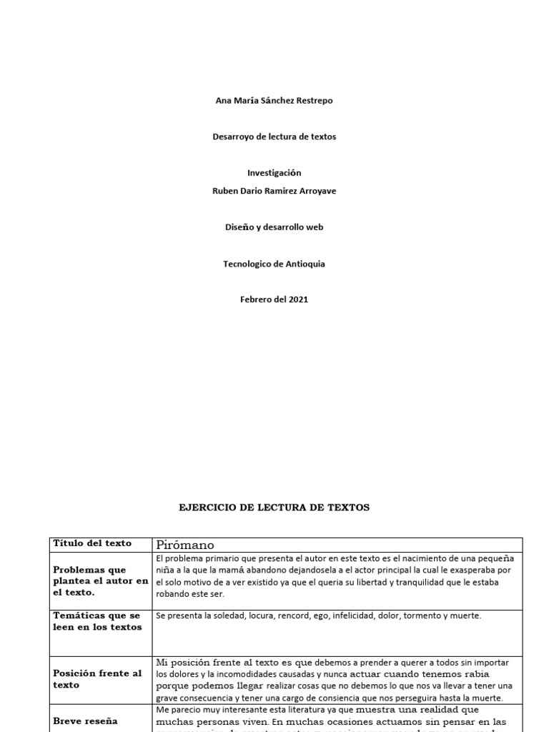 Ejercicio de Lectura de Textos Solucionado | PDF