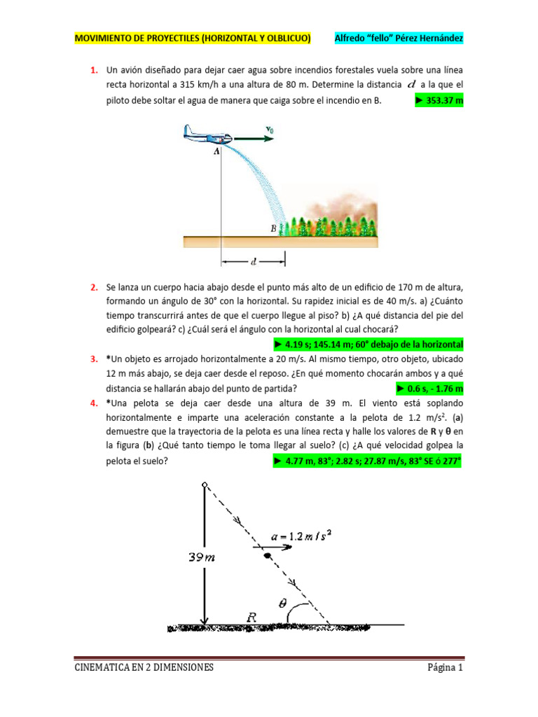 Tarea Tiro Parabolico Horizontal y Oblicuo | Descargar gratis PDF ...