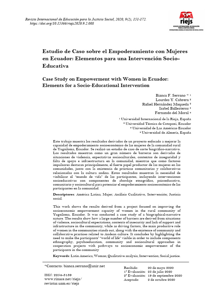 Estudio de Caso Sobre El Empoderamiento Con Mujeres en Ecuador: Elementos para Una Intervención ...