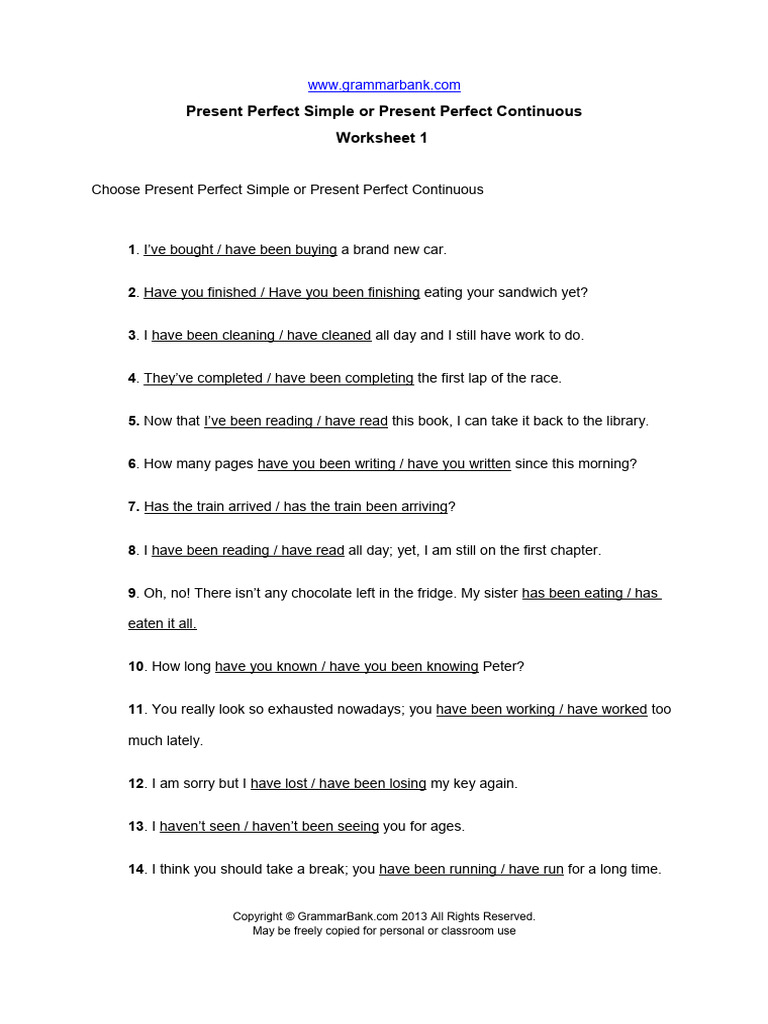 Present Perfect Continuous Vs Present Perfect Worksheet 1 | PDF