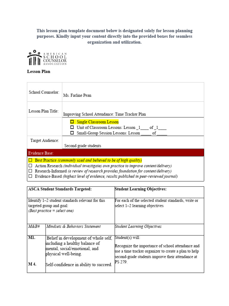 Attendance Improvement Plan for Students | PDF | Time Management ...
