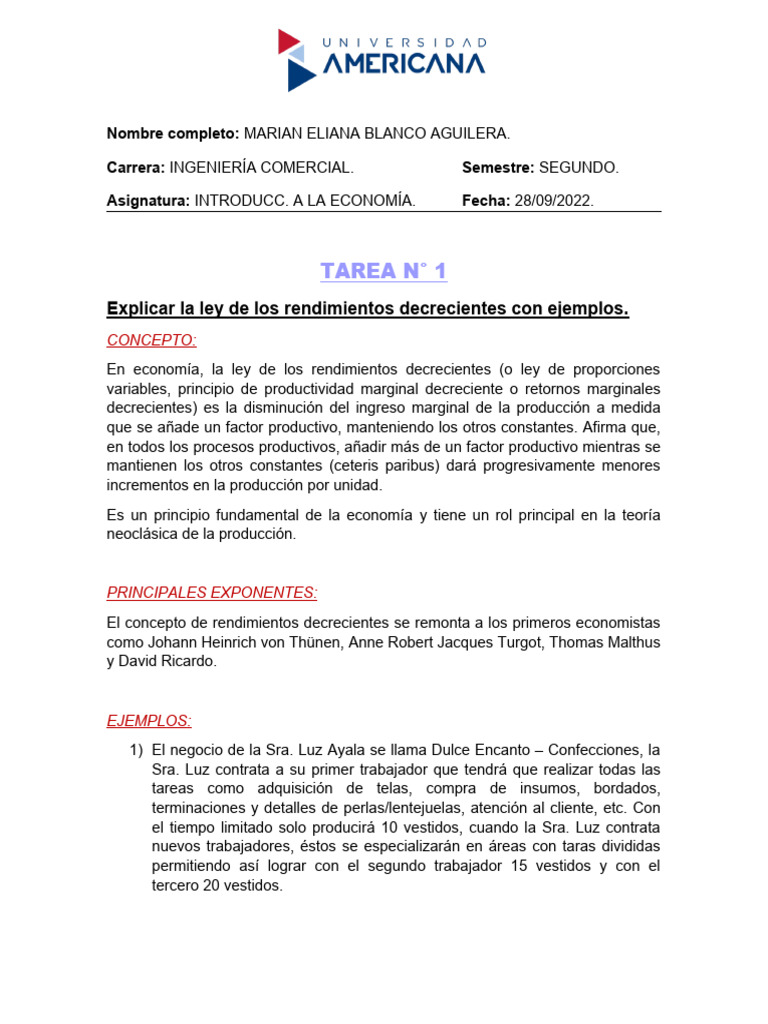 Ley De Los Rendimientos Decrecientes Pdf Economias Ciencias