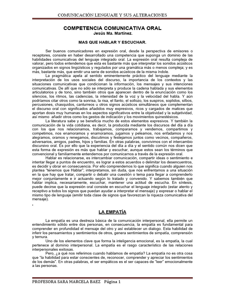 Competencia Comunicativa Oral | PDF | Empatía | Comunicación