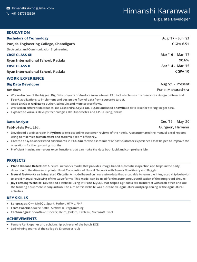 Himanshi Resume Old | PDF | Apache Spark | Big Data