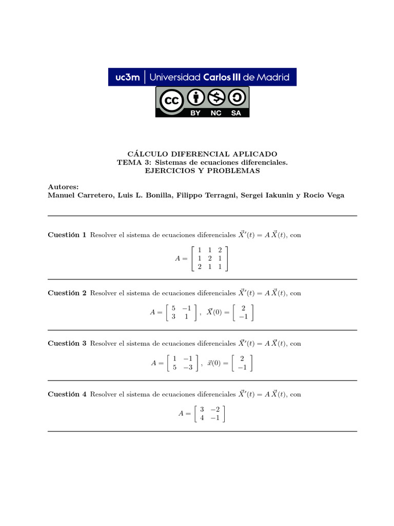 Tema 3 Enunciados Problemas Spanish | PDF | Ecuaciones | Ecuaciones diferenciales
