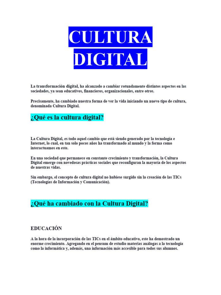 Cultura Digital Pdf Tecnología De Información Y Comunicaciones