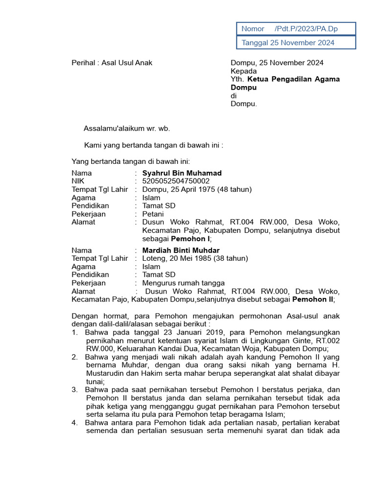 Asal Usul Anak Prodeo-Syahrul Bin Muhamad | PDF