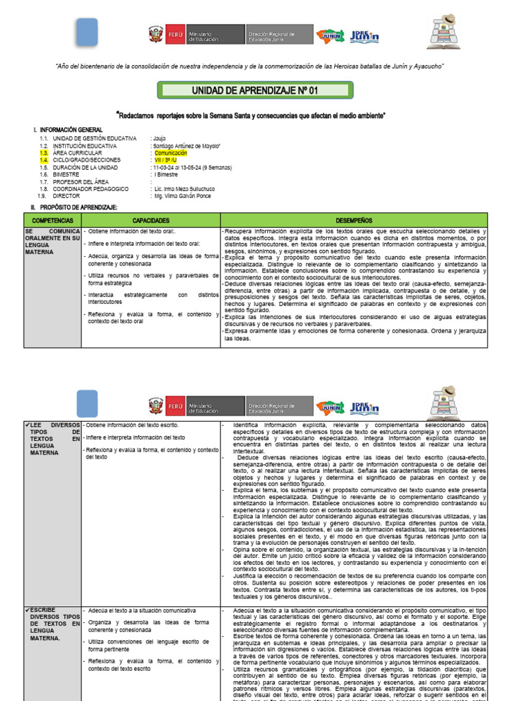 I Unidad de Aprendizaje 3ro | PDF | Evaluación | Aprendizaje