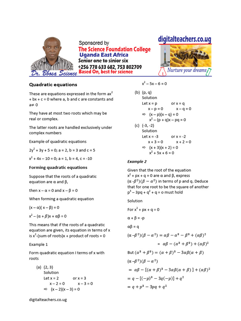 A Level Math Paper 1 Quadratic Equations | PDF | Quadratic Equation ...
