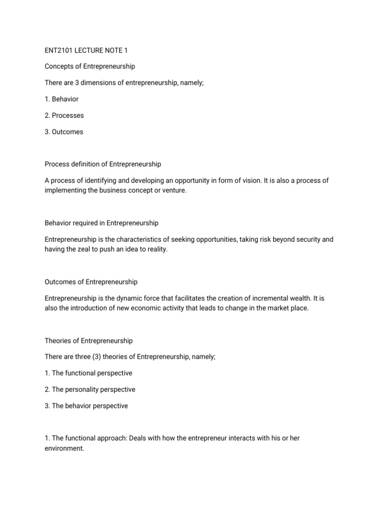 Ent2101 Lecture Note | PDF
