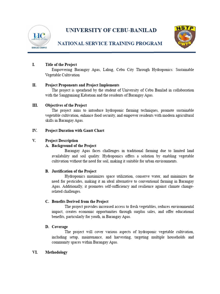 Project Proposal In Hydroponics Pdf