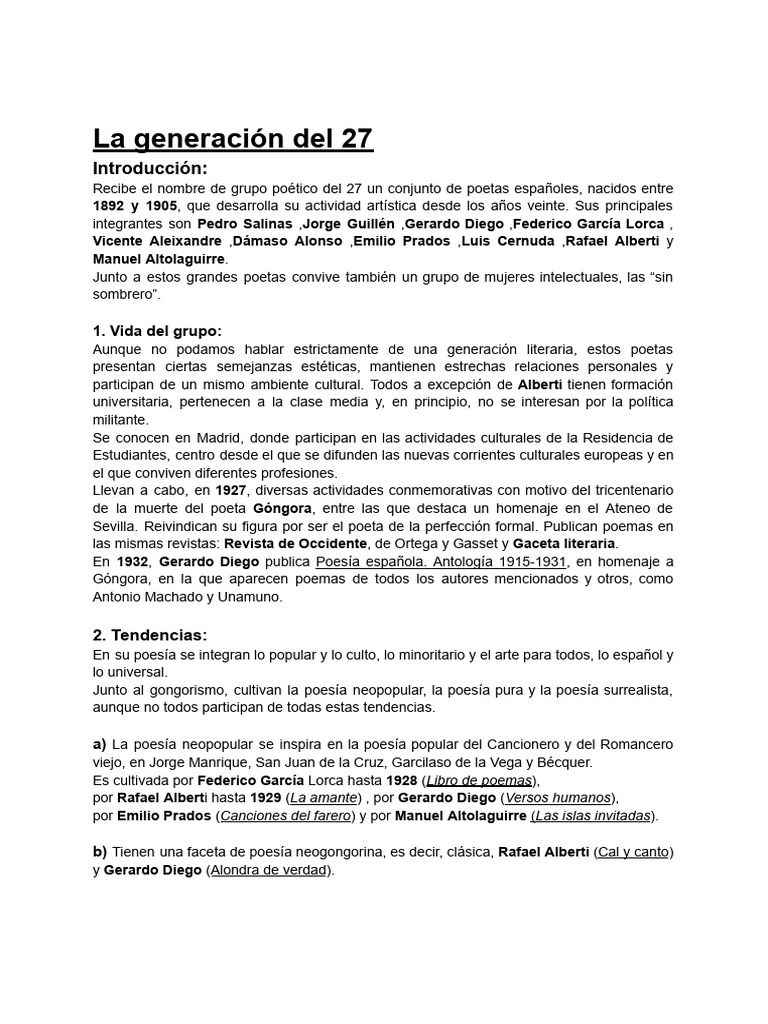 La Generación del 27: Poetas y Tendencias | PDF | Federico García Lorca ...