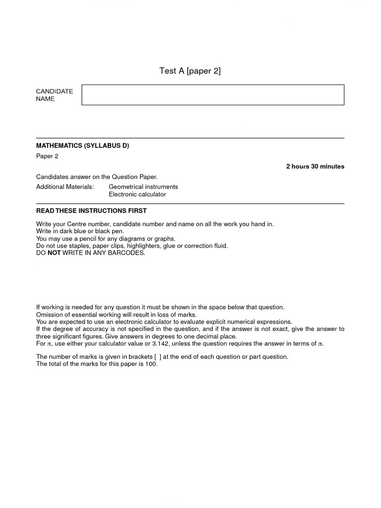 Cambridge O Level Mathematics Paper 2 | PDF | Area | Mathematics